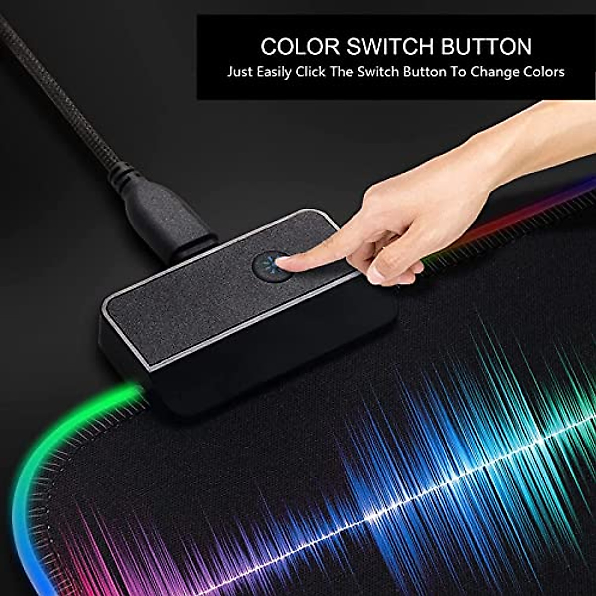 Gaming Mouse Pads Green Hexagon Texture Pattern RGB Gaming Mouse Mat LED Glowing Computer Keyboard Carpet XXL with 14 Lighting Modes Desk Pad,400x800mm