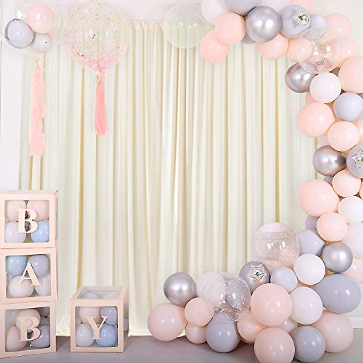 10ft x 10ft Champagne Backdrop Curtain for Baby Shower Wrinkle Free Backdrop Drapes Panels for Parties Wedding Bridal Shower Birthday Photo Photography Polyester Fabric Background Decoration