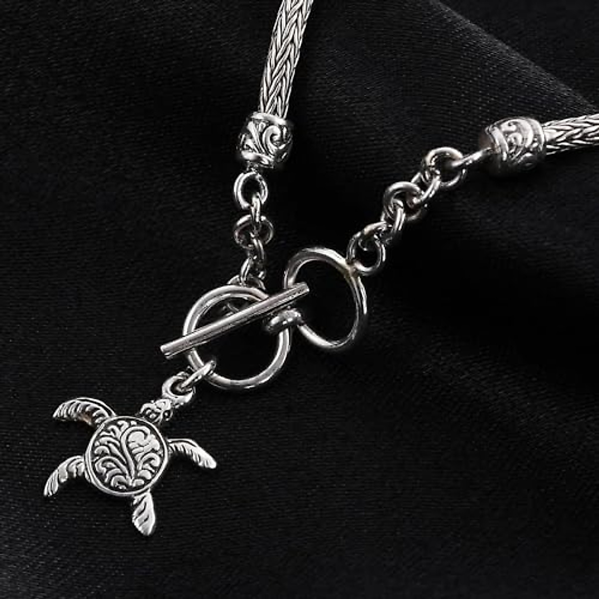 SHOP LC DELIVERING JOY BALI LEGACY 925 Sterling Silver Turtle Charm Tulang Naga Bracelet for Women Jewelry Gifts Size 7.5" 8.20 Grams Birthday Gifts