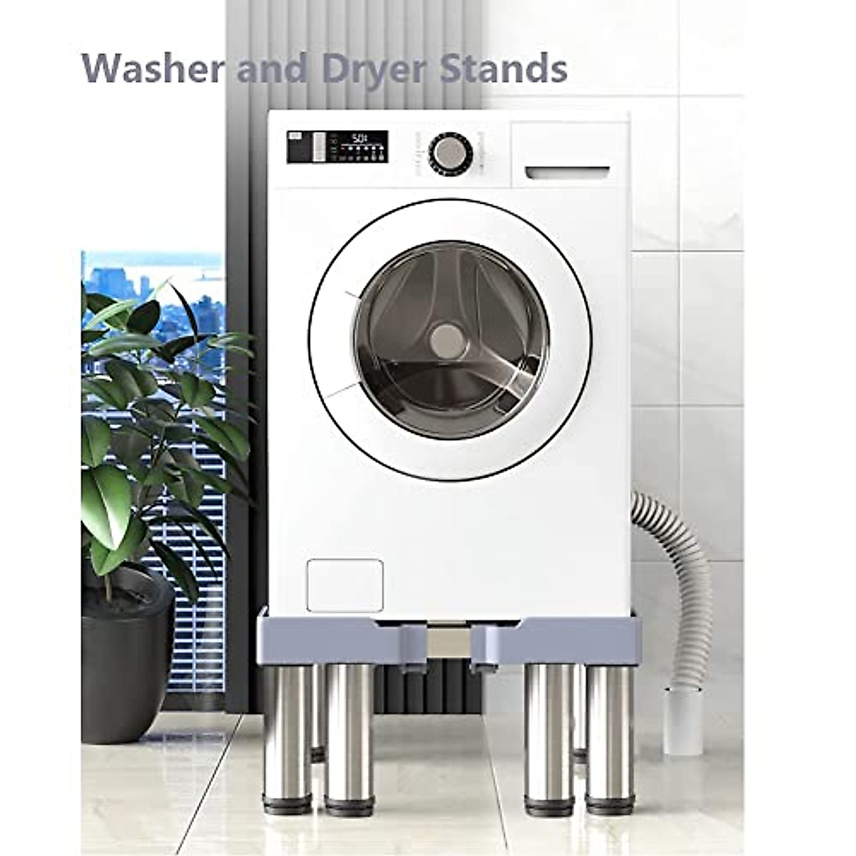 Washer and Dryer Stands, 12 Feet Washing Machine Stand Base Adjustable Appliance Base, Pedestal for Washing Machine Dryers Refrigerator, Height 20cm, Retractable Width: 43-62 cm