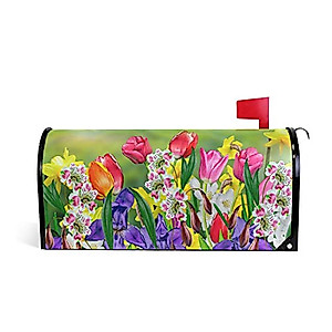 WOOR Spring Summer Flowers Daffodils and Tulips Magnetic Mailbox Cover Garden Yard Home Decor for Outdoor Standard Size-18"x 20.8"