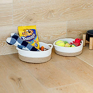 NaturalCozy 5-Piece Round Small Woven Baskets Set - 100% Natural Cotton Rope Baskets! Key Tray, Kids Montessori Toys, Bowl for Entryway, Jewelry Remote Fruits Desk Home Decor Shallow Catchall Baskets