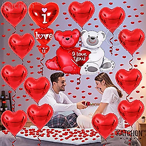 Giant, Teddy Bear Balloons Set - 40 Inch, Pack of 14 | Pack of 1000 Red Rose Petals for Valentines Day Decor | Red Heart Shaped Balloons, I Love You Balloons for Romantic Decorations Special Night
