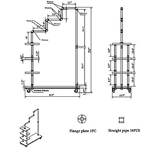 Diwhy Industrial Pipe Clothing Rack 4 Layers Pine Wood Shelving Shoes Rack With Wheels Cloth Hanger Household Shoe Rack Pipe Shelf Garment Racks