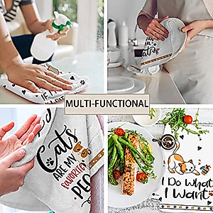 Hexagram Cat Funny Kitchen Towels Decorative Set of 4-Cat Lover Gifts for Women-Cat Lover Owners Mom Gifts-Housewarming Gifts-Cat Hand Towels for Kitchen-Cute Dish Towels-Tea Towel-Cat Kitchen Decor