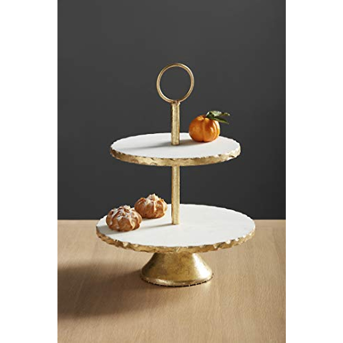 Mud Pie 42600586 Tiered Marble Server White, Gold, 16" x 12" dia