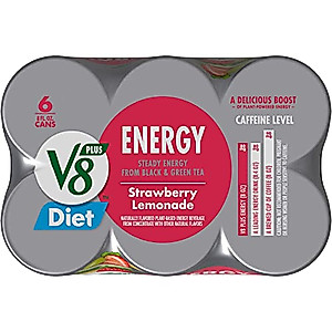 V8 +ENERGY Diet Strawberry Lemonade Energy Drink, Contains 10 Calories Per Serving, 8 FL OZ Can (4 Packs of 6 Cans)
