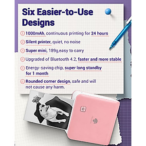 Memoking Inkless Sticker Printer - 300dpi M02Pro Thermal Mini Printer for Phone, Bluetooth Sticky Note Printer, Portable Pocket Printer Machine - Pink Mini Photo Printer for DIY, Study Notes