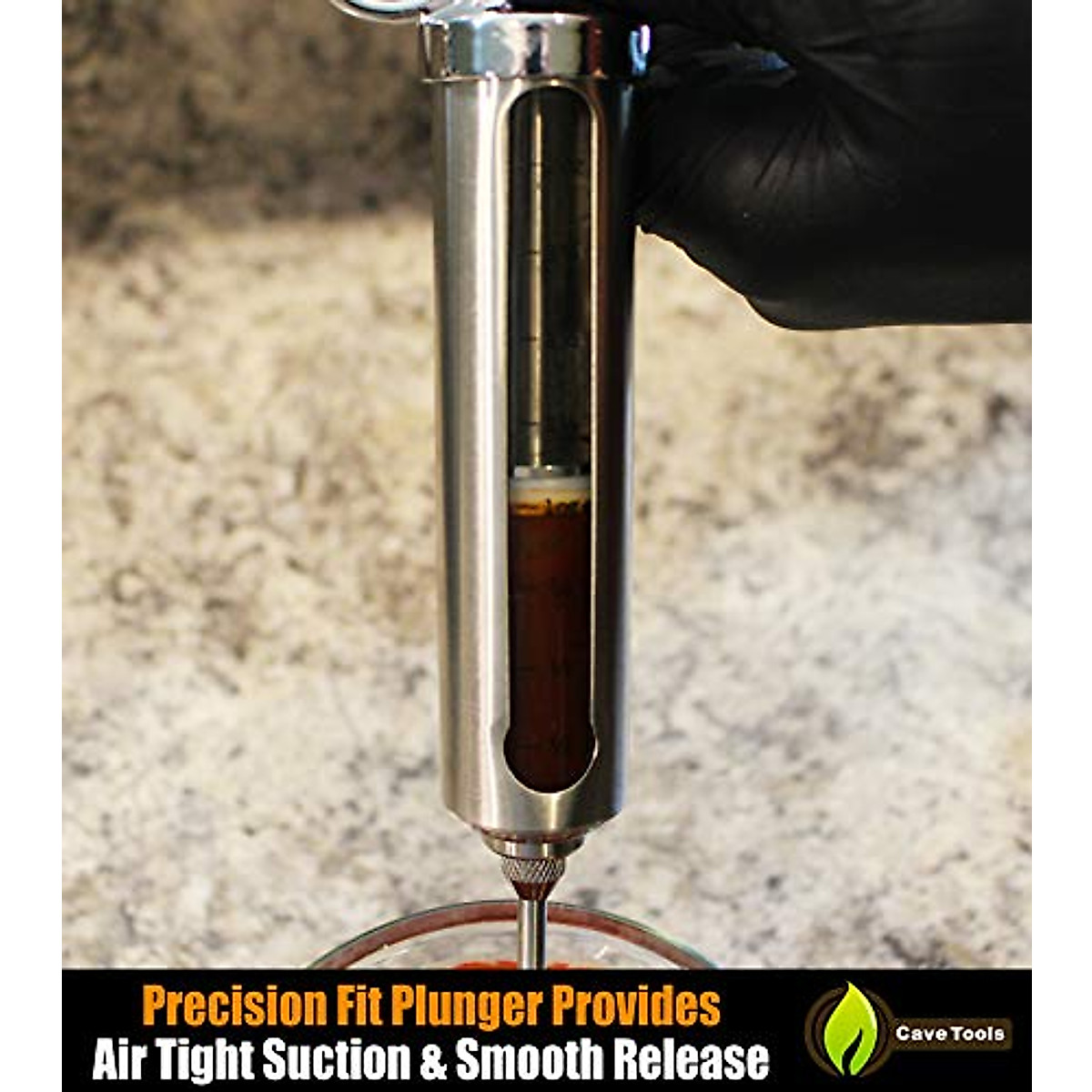 Cave Tools 2.3-oz Stainless Steel Meat Tenderizer Injection Syringe Kit with 3 Precision Marinade Injectors - BBQ Grill and Smoker Accessories