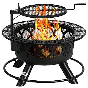 BALI OUTDOORS Wood Burning Fire Pit with Quick Removable Cooking Grill, Black, 32in