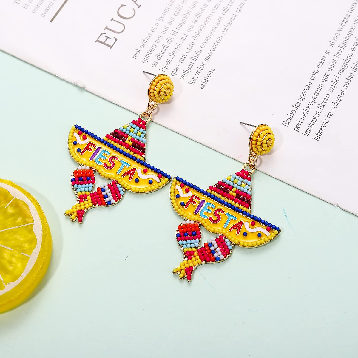 HZEYN Cinco De Mayo Earrings Beaded Fiesta Sombrero Dangle Earrings Party Fiesta Earrings Jewelry for Women Sombrero