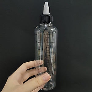 NANSHINE Graduated Bottles 10PCS 250ml(8.45oz) PET Plastic Pointed Bottles with Twist Top Cap Plastic Graduated PET Dropper Water Liquid Bottles