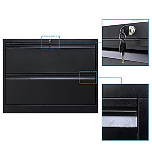 ANRYAGF 2 Drawer File Cabinet with Lock Metal Filing Cabinets for Home Office Black Lateral File Cabinet 2 Drawer Storage Cabinet for Letter/A4/F4 Size Files Anti-tilt 35.43"x 17.72"x 28.39" Vertical