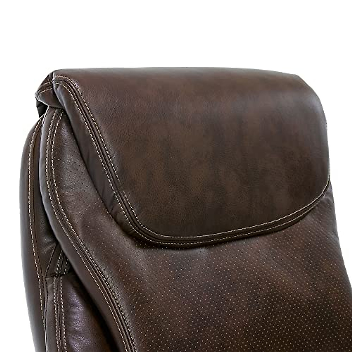 La-Z-Boy Hyland Executive Office Chair with AIR Technology, Adjustable High Back Ergonomic Lumbar Support, Mahogany Wood Finish, Bonded Leather, Brown