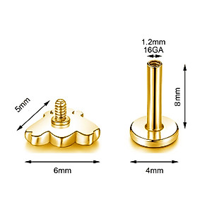 Top Honeybee Cartilage Stud Earrings Stainless Steel Tiny Bee Flat Back Screw Lip Tongue Piercing Barbell Labret Studs Cute Jewelry Gifts for Women Men Unisex Hypoallergenic (Gold)