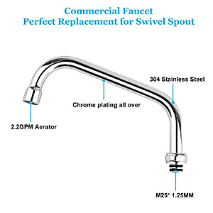 NETISR Swivel Faucet Spout for Commercial Faucet Only, Faucet Replacement Parts Krowne Faucet Parts, Brushed Nickel, 8 inches