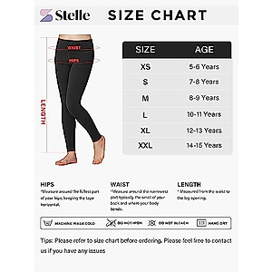 Stelle Girls Athletic Legging Pants with Hidden Pocket for Dance Workout Running Yoga (Black, 8-9 Years)