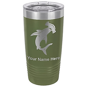 LaserGram 20oz Vacuum Insulated Tumbler Mug, Hammerhead Shark, Personalized Engraving Included (Camo Green)