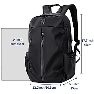 Vaupan Travel Backpack, Lightweight Laptop Backpack With USB Charging Port For Men Women, Water Resistant School Backpack Bookbag College High School Bags Casual Daypack Gifts For Boys Girls (Black)