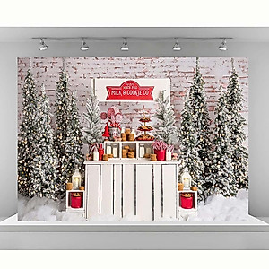 Christmas Milk Cookie Shop Photography Background Winter Snow Xmas Tree Kid Family Portrait Decor Backdrop New Year Background Kids Birthday Cake Smash Photo Studio,5x3ft