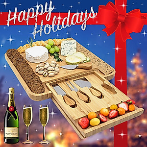 Premium Cheese Board and Knife Set - Bamboo Wood Charcuterie Board Set & Cheese Board Accessories Set - Kitchen Wine & Meat Cheese Serving Platter - Unique Christmas Gifts, Housewarming, Wedding Gift