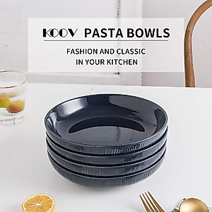 KOOV Ceramic Pasta Bowls Set of 4, 30 OZ Large Salad Bowls Set, Large Bowl For Eating, Pasta Plates, Ceramic Bowls Irregular Striped Series (Aegean)