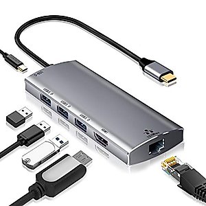USB C Hub Etherent, 6 in 1 Type C Hdmi Hub Multiport Adapter with 1000M Etherent, 4K HDMI, 3 USB 3.0 Ports, PD Charging Port, Docking Station Compatible with MacBook, Chromebook and USB-C Laptops
