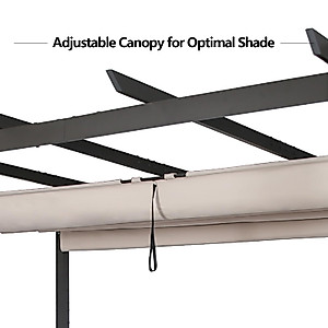 Ulax Furniture Outdoor 10'x13' Extra Large Aluminum Pergola with Sun Shade Gazebo Beige Canopy, UV Resistant Fabric