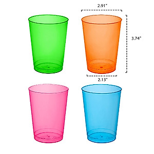 Party Essentials Hard Plastic 10-Ounce Party Cups/Drinking Glasses/Tall Tumblers, 25-Count, Assorted Neon