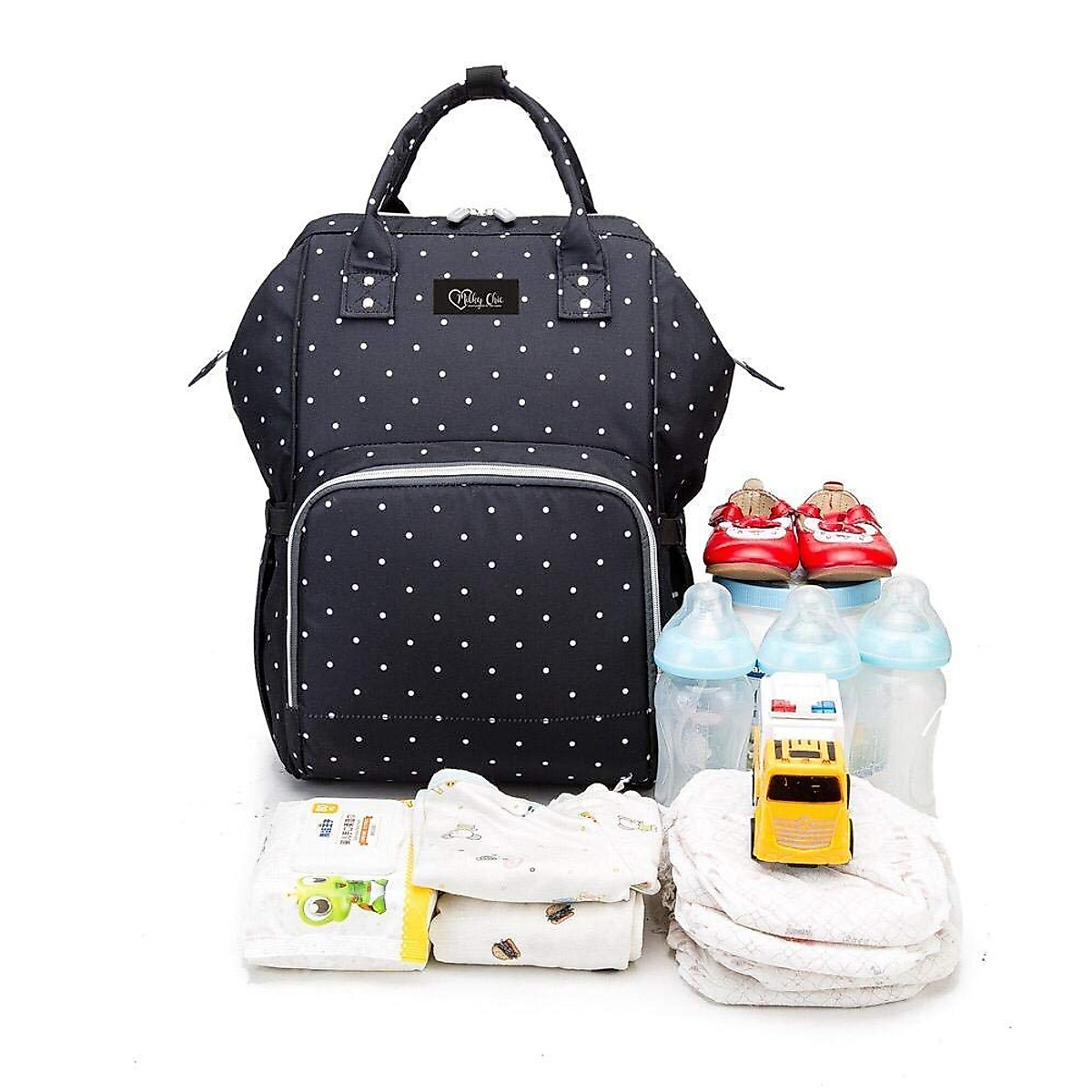 Milky Chic Mommy Diaper Bag- Waterproof USB Charging Port Stroller Straps Changing Pad (Dots)