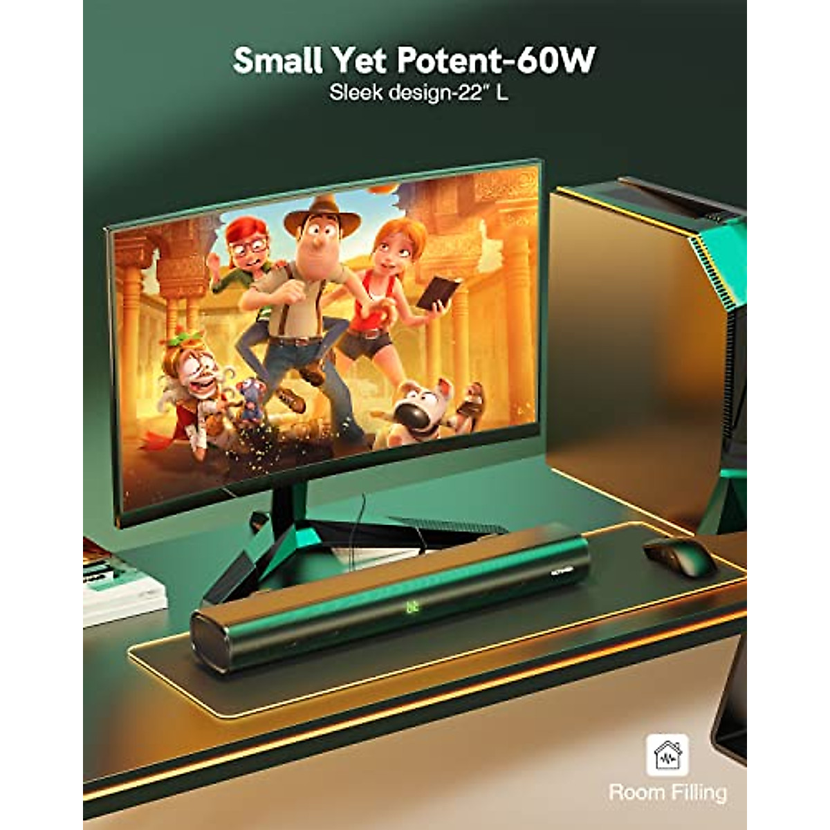 ULTIMEA Sound Bars for TV, 22'' TV Sound Bar, Deep Bass+/- TV Soundbar, Built-in 4 Speakers, 6 EQ Surround Sound Soundbar for TV Speakers, ARC/Optical/Bluetooth/AUX Home Theater Speakers-60W