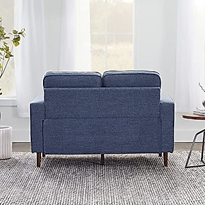 Edenbrook Lynnwood Upholstered Loveseat - Living Room Office or Bedroom - Mid-Century Modern Design Furniture - Buttonless Tufting - Simple Assembly - Includes 2 Bolster Pillows - Navy