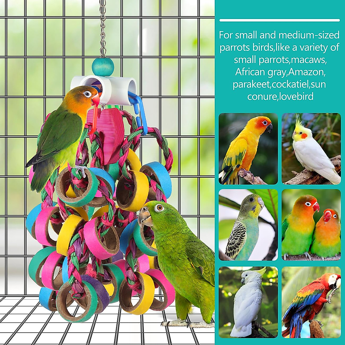 lovyoCoCo Bird Toys Conure Toys,Bird Parrot Foraging Shredder 24 Pcs Colorful Bagel Chewy Rings for Small Parrots Parakeets Conures Cockatiels Love Bird Cage Accessies (W)