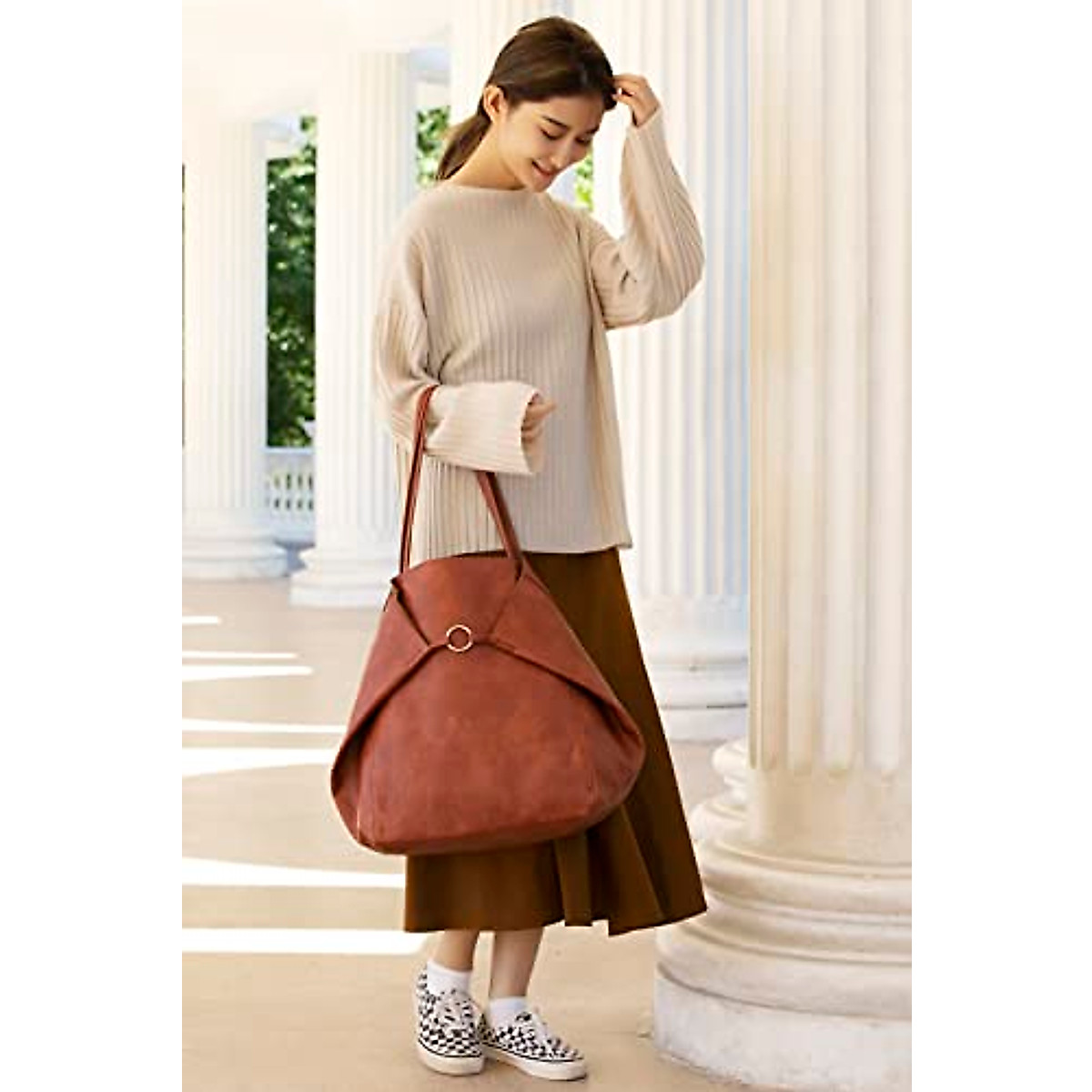 Large Tote Bag for Women, Leather Hobo Bags Shoulder Bag, Brown Purses for Women, Vegan Leather Designer Handbags Weekender Bag, Brown