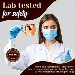 [Gift Set] Mule Science Moscow Mule Mugs Set of 8 (16oz) | Solid Barrel 100% Copper Mugs Set w/ 8 Straws, 8 Coasters & 1 Shot Glass | Handcrafted Tarnish-Resistant Food Grade Lacquer Coat