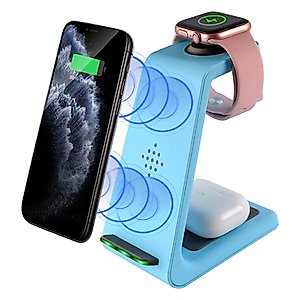 Wireless Charging Station, 3 in 1 Fast Wireless Charger Stand Dock Compatible with iPhone 15/15 Plus/15 Pro Max/14/13/13 Pro/13 Pro Max/12/12 Pro/11/XR/XS Max, iWatch Series SE/6/5/4/3/2,AirPods 2/Pro
