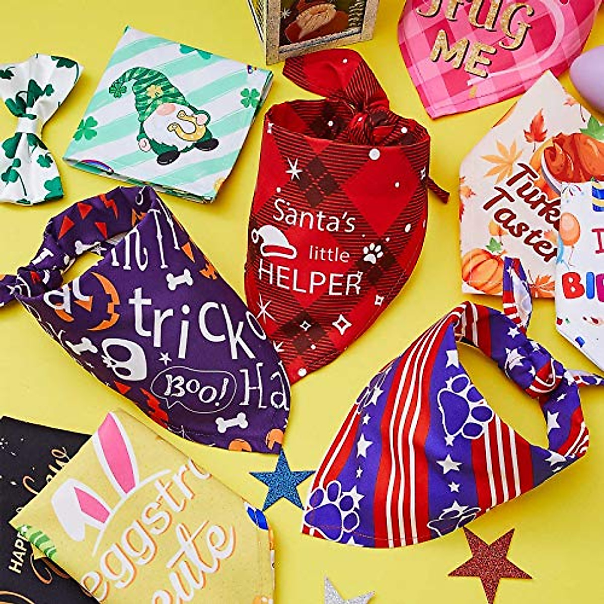 9 Pieces Holidays Dog Bandanas Patriotic Dog Bandanas 4th of July Dog Bandanas Adjustable Dog Scarf Washable Dog Scarves for Thanksgiving Halloween Christmas PET Costume Supply (Fresh Pattern)