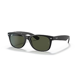 Ray-Ban RB2132 New Wayfarer Square Sunglasses, Rubber Black/G-15 Green, 58 mm