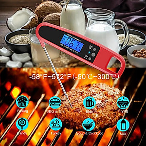 Hoseili Instant Read Meat Thermometer for Grill and Cooking. Best Waterproof Ultra Fast Thermometer with Backlight & Calibration. Digital Food Probe for Kitchen, Outdoor Grilling and BBQ,wen2