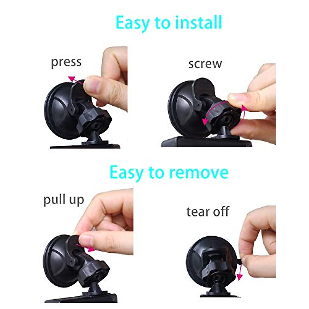 Dash Cam Suction Cup Mount for Oldshark Amuoc Jeemak Chortau Screw-Connect Dashcam, Clip on Car dvr Holder, Strong Suction Power, Easy to Install Use, Easy to Remove, Heat Resistant, 2 Pcs
