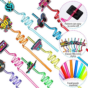 24 Pieces Christmas 90s Theme Straws 90's Rock Disco Party Supplies 1990's Retro Plastic Drinking Straws 90's Party Decorations for Birthday Disco Dancing Parties 8 Styles, 8 Colors