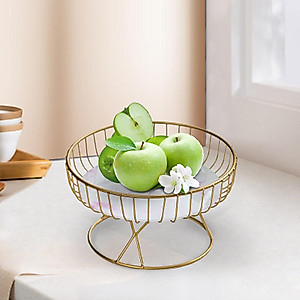 Gralara Metal Wire Fruit Basket, Fruit Holder, Modern Stylish Round Container, Sturdy Fruit Bowl for Kitchen Counter, Outdoor Parties, Living Room, White Pink