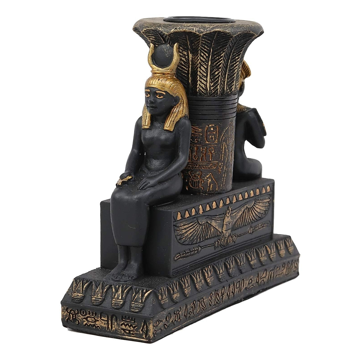 Ebros Ancient Classical Egyptian Black and Gold Seated Isis and Osiris Pillar Candle Holder Figurine Candleholder Home Decor Statue As Decorative Sculpture Gods and Goddesses of Egypt Collectible