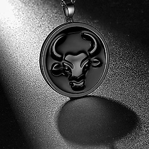 Taurus Necklace Zodiac Pendant for Men - Constellation Zodiac Star Sign Horoscope Pendant Black Gun Plated Astrology Birthday Gifts Mens/Women Jewelry SP0085J-K