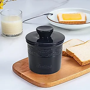 SGAOFIEE Porcelain Butter Crock, Butter Keeper Dish, French Ceramic Crock with Lid, Countertop French Ceramic Butter Dish Keeper for Spreadable Butter, Navy