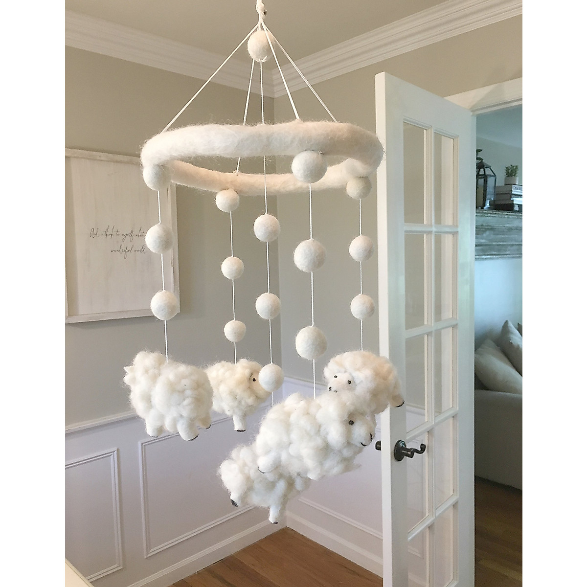 Wool Sheep Lamb Nursery Mobile for Baby's Room Crib Decoration