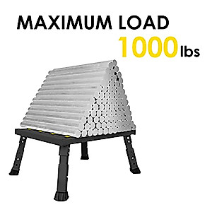 DEPSUNNY Adjustable Height Aluminum RV Step, Stable Foldable Platform Step Stool, Supports Up to 1,000 lb, Non-Slip Rubber Feet and Platform Mat, Easy to Carry (Black)