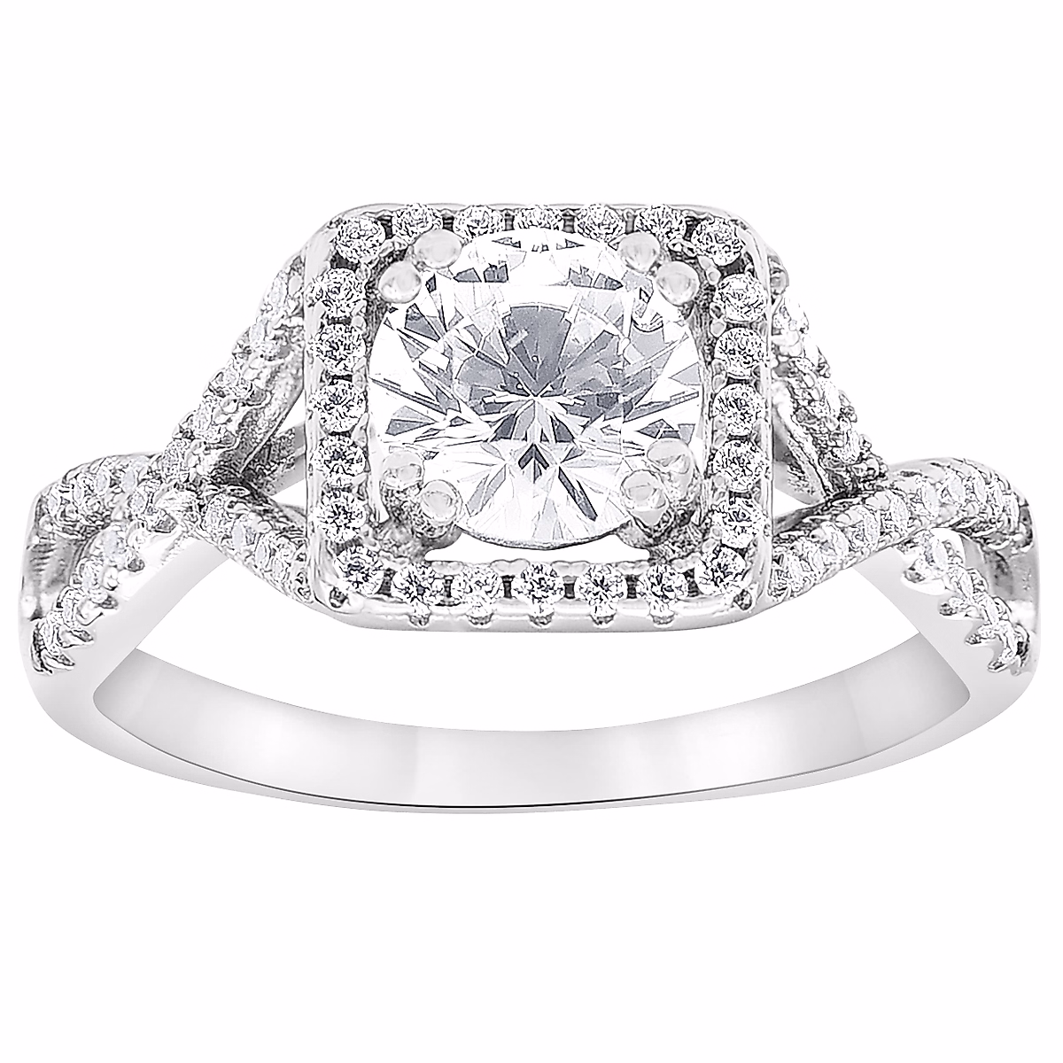 Beyond Brilliance Sterling Silver Square Frame Round Simulated Diamond Twist Shank Ring for Women | Fashion Jewelry for Her | Gift Box Included (Size 6)