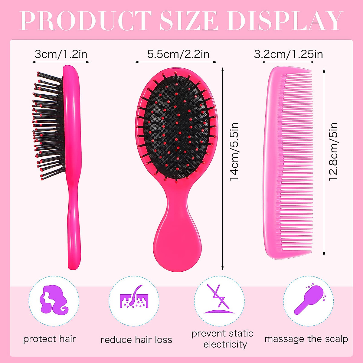 Nuogo 24 Pieces Mini Wet Hair Brush Hair Combs Set Include 12 Detangler Travel Hair Brush Detangling Soft Mini Brush 12 Small Plastic Toddler Comb for Baby Kids Women Wet Dry Curly Hair (Bright Color)
