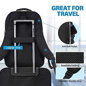 LOVEVOOK Laptop Backpack for Women, Stylish Quilted Backpacks Purse for Business Work Travel, Computer Bags College Student Bookbag, with USB Port fits 15.6-inch Laptop, Black